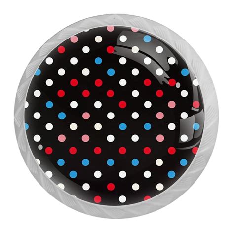 Colored Polka Dots Black Background Drawer Knobs 4 Piece Set