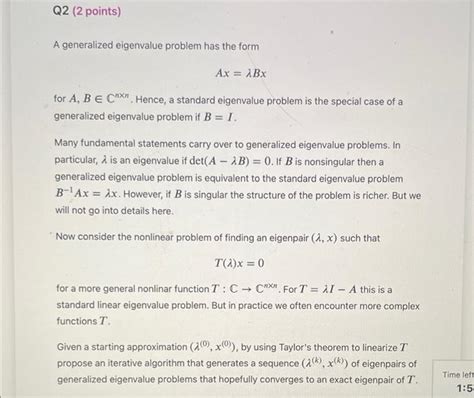 Solved Q2 2 Points A Generalized Eigenvalue Problem Has