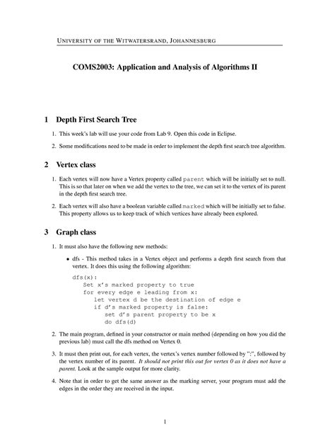 Lab U NIVERSITY OF THE W ITWATERSRAND J OHANNESBURG COMS Application And Analysis Of