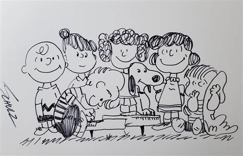 Charlie Brown And Snoopy Group Picture Drawing Peanuts Art Charlie