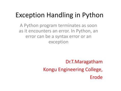 Exception Handling And Function In Python Ppt