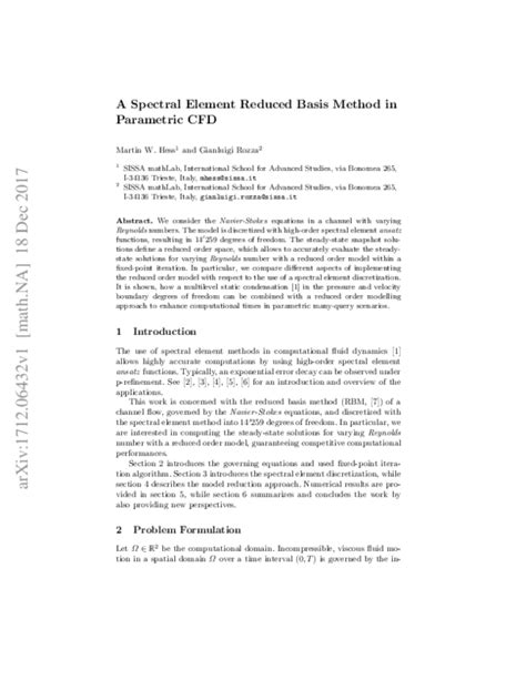 Pdf A Spectral Element Reduced Basis Method In Parametric Cfd
