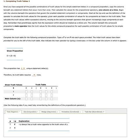1completing Truth Tables 1 Once You Have Assigned All The Possible