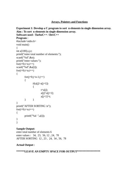 C Programs For Arrays And Matrices Pdf Pointer Computer