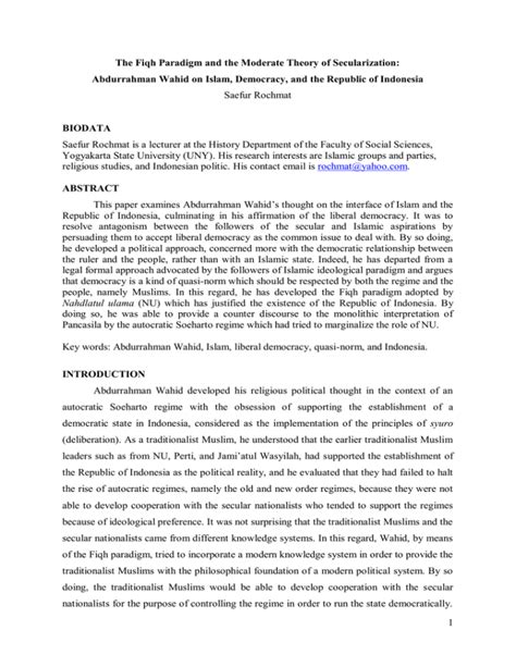 The Fiqh Paradigm And The Moderate Theory Of Secularization