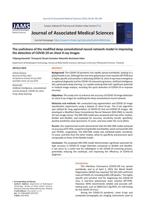 PDF Journal Of Associated Medical Sciences The Usefulness Of The Modified Deep Convolutional