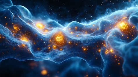 Abstract Blue Energy Flow With Glowing Orange Particles Stock