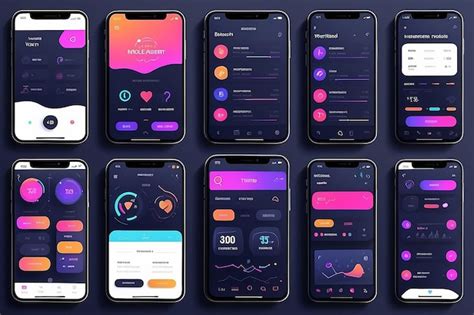 Different Ui Ux Gui Screens Fitness App And Flat Web Icons For Mobile Apps Responsive Premium