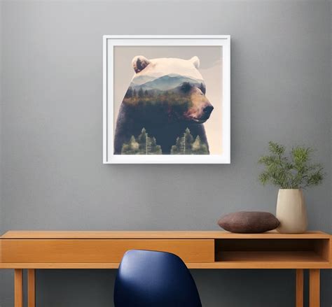Printable Bear Double Exposure Style Digital Artwork Instant Etsy
