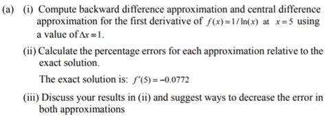 Solved A I Compute Backward Difference Approximation And