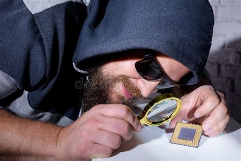 Bearded Hacker In Sunglasses And Hoodie Cracking The Hardware Stock Image Image Of Inputting