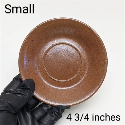 Vintage Sial Pottery Brown Stoneware Saucers Sial Ii Oval Service Etsy