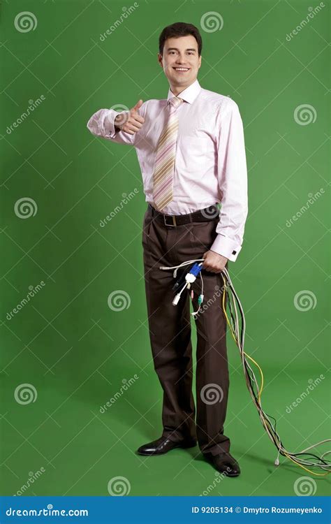 Man With Wires In His Hand Stock Photo Image Of Background 9205134