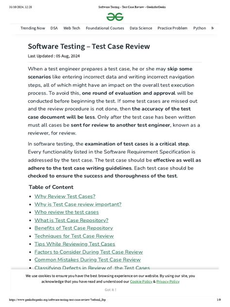 Software Testing Test Case Review Pdf Software Testing Cookie