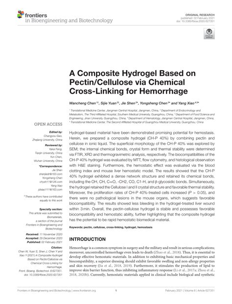 Pdf A Composite Hydrogel Based On Pectin Cellulose Via Chemical Cross
