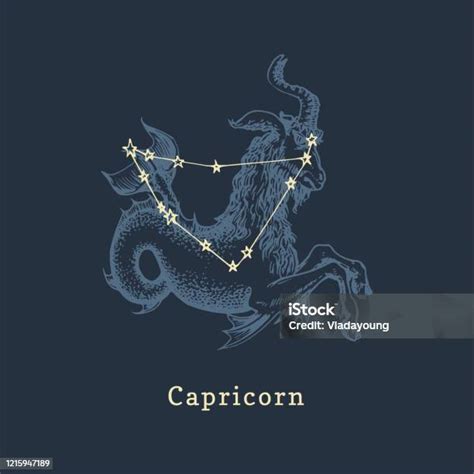 염소 자리의 조디악 별자리와 조각 스타일의 상징 점성술 기호 바다 염소의 벡터 그림입니다 0명에 대한 스톡 벡터 아트 및 기타