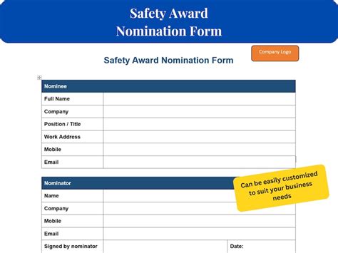 Complete Safety Award Nomination Form Employee Recognition Template