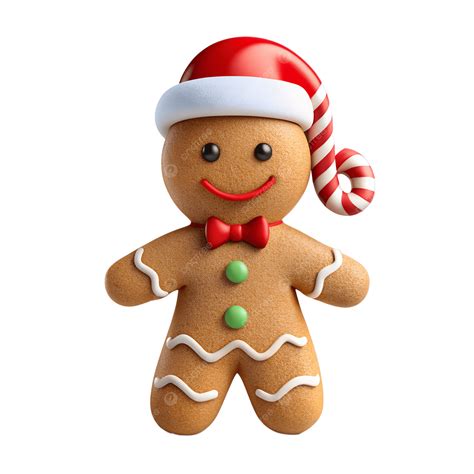 Smiling Gingerbread Man In Santa Hat Clipart Christmas 3d Illustration Christmas Gingerbread