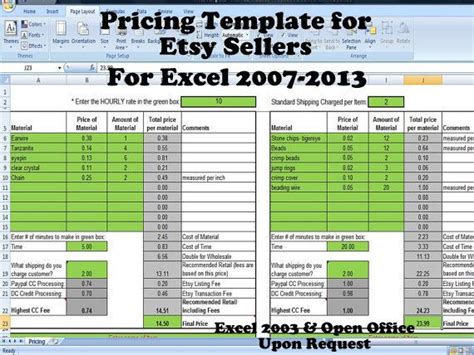Pricing Template For Etsy Sellers Excel Spreadsheet Includes Etsy Pricing Templates Excel
