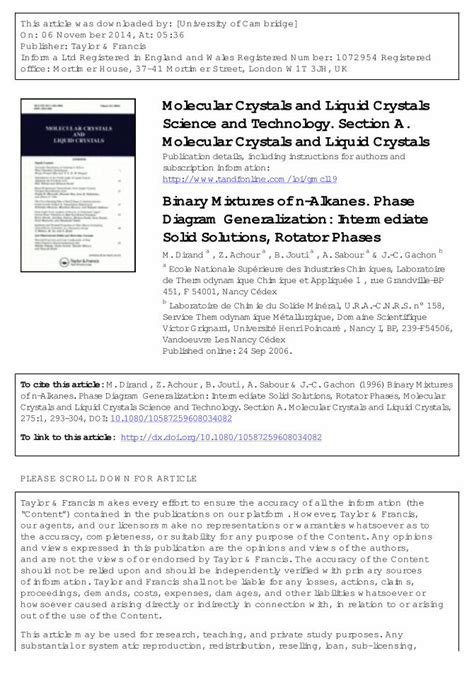 Pdf Binary Mixtures Of N Alkanes Phase Diagram Generalization