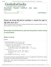 Given An Array A And A Number X Check For Pair In A With Sum As X GeeksforGeeks