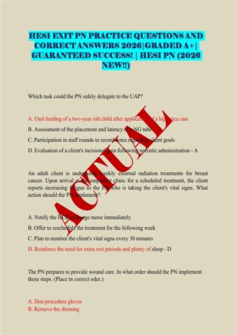 Hesi Exit Pn Practice Questions And Correct Answers 2026graded A Guaranteed Success Hesi