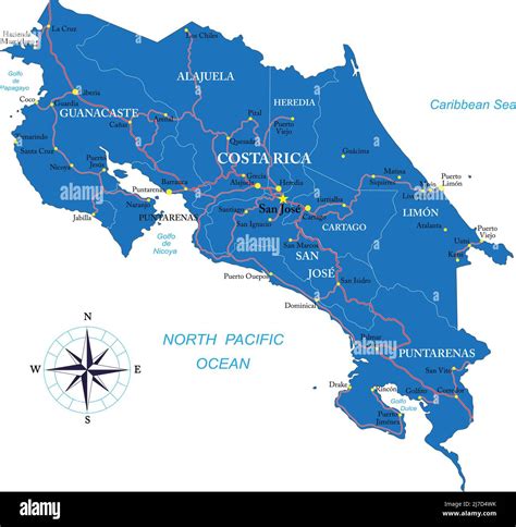 Highly Detailed Vector Map Of Costa Rica With Administrative Regions