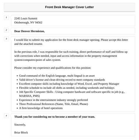 Front Desk Manager Cover Letter Velvet Jobs