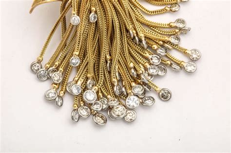 1960s Diamond Gold Large Cascade Tassel Fringe Earrings At 1stdibs