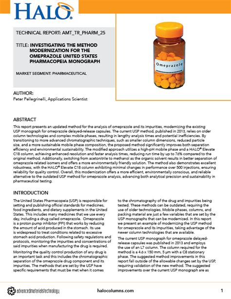 Investigating The Method Modernization For The Omeprazole Usp Monograph Halo® Columns For