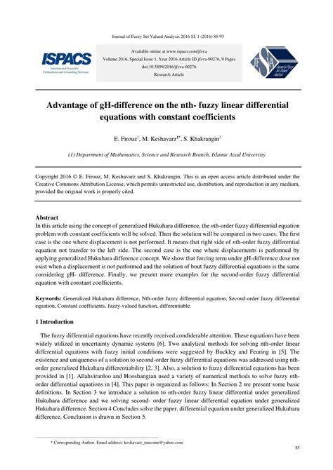 Pdf Advantage Of Gh Difference On The Nth Fuzzy Linear Differential