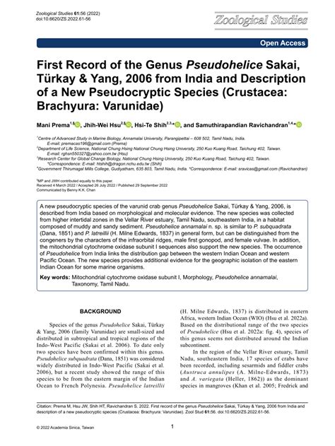 Pdf First Record Of The Genus Pseudohelice Sakai Türkay And Yang 2006