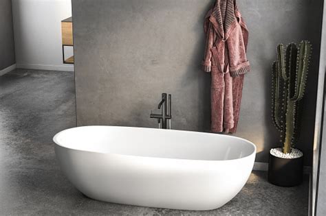 현대적인 미니멀리스트 욕실 인테리어 현대적인 욕실 캐비닛 흰색 세면대 나무 화장대 인테리어 식물 욕실 액세서리 욕조 흰색 및