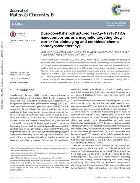 Pdf Dual Core Shell Structured Fe3o4 Nayf4 Tio2 Nanocomposites As Magnetic Targeting Drug