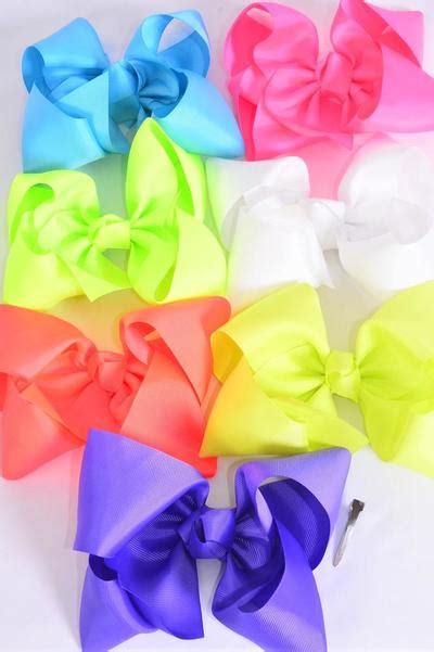 Hair Bow Extra Jumbo Cheer Type Bow Caribbean Neon Grosgrain Bow Tie