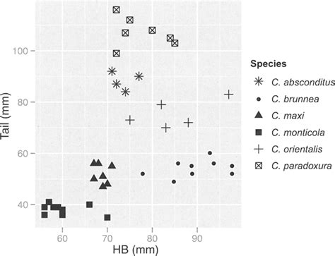 Bivariate Plot Of Head And Body Length Hb Versus Tail Length Tail