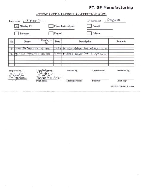 Attendance And Payroll Correction Form Pdf