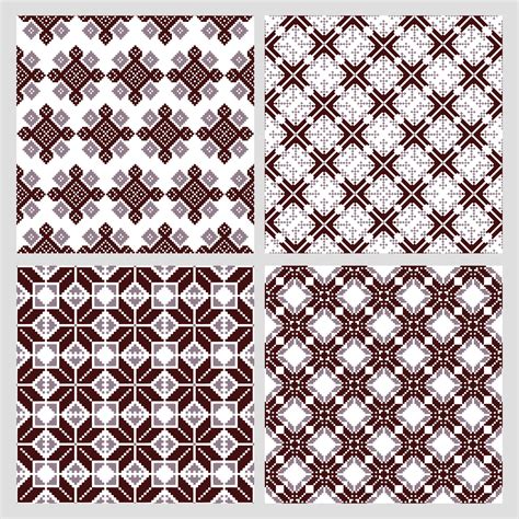 Set Of Ethnic Seamless Patterns Geometric Abstract Two Color Patterns