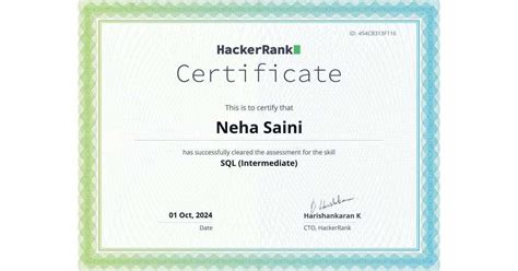 Hackerrank Skill Certificate Neha Saini