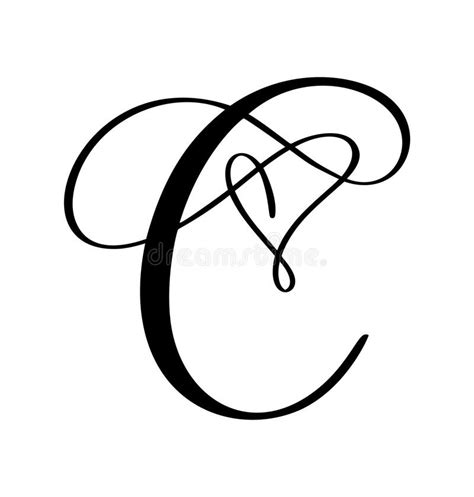 Script Capital Font Logo Calligraphy Love Letter C Initial Hand Drawn Vector Brush Style