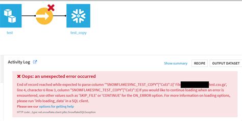 syncing s3 data to snowflake and skipping malformed rows — dataiku