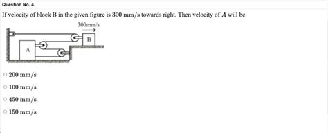 question no 4 if velocity of block b in the given figure is 300 mm s to