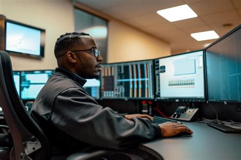 Premium Ai Image Security Expert Monitoring Data On Multiple Computer
