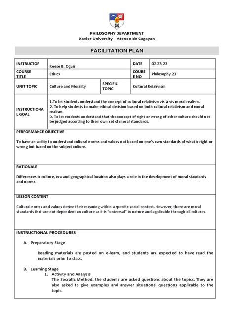 Facilitation Plan Template 1 Pdf Morality Relativism
