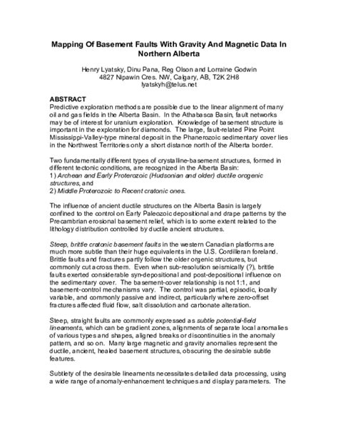 Pdf Mapping Of Basement Faults With Gravity And Magnetic Data In Northern Alberta Dinu Pana