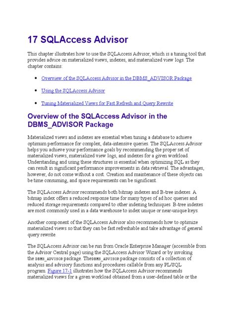 17 sqlaccess advisor pdf database index pl sql