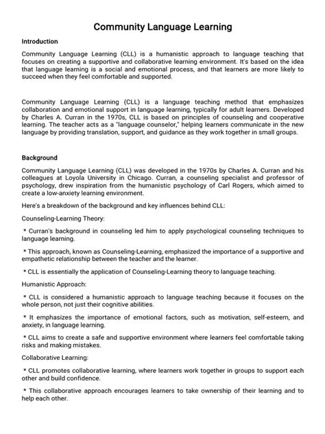 Community Language Learning Pdf Learning Psychotherapy