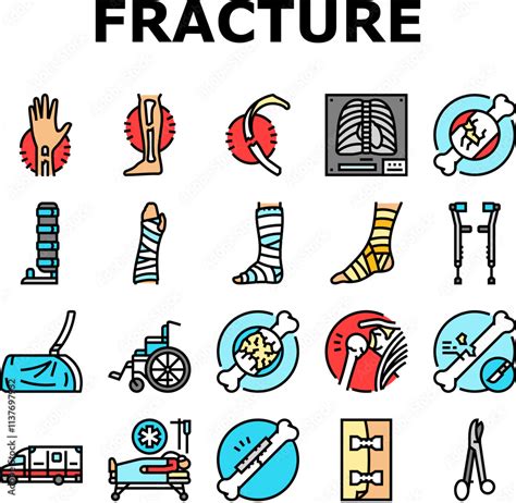 Fracture Injury Bone Break Icons Set Vector Trauma Healing Cast Pain