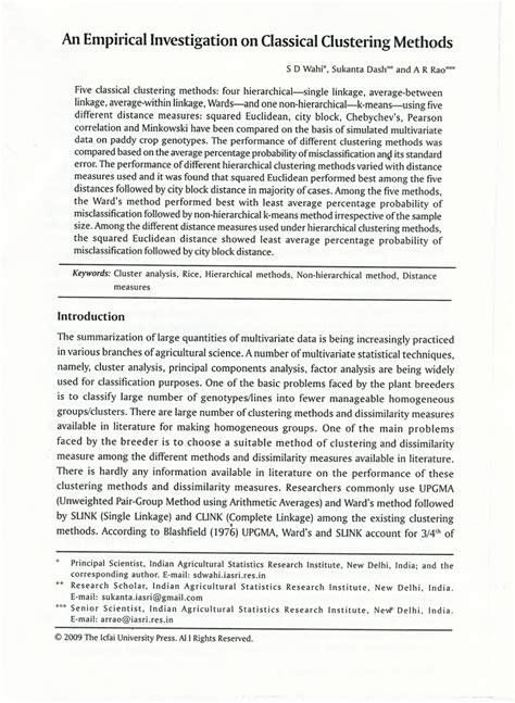 Pdf An Empirical Investigation On Classical Clustering Methods