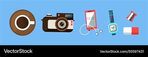 Office Object And Business Workflow Items On Blue Vector Image